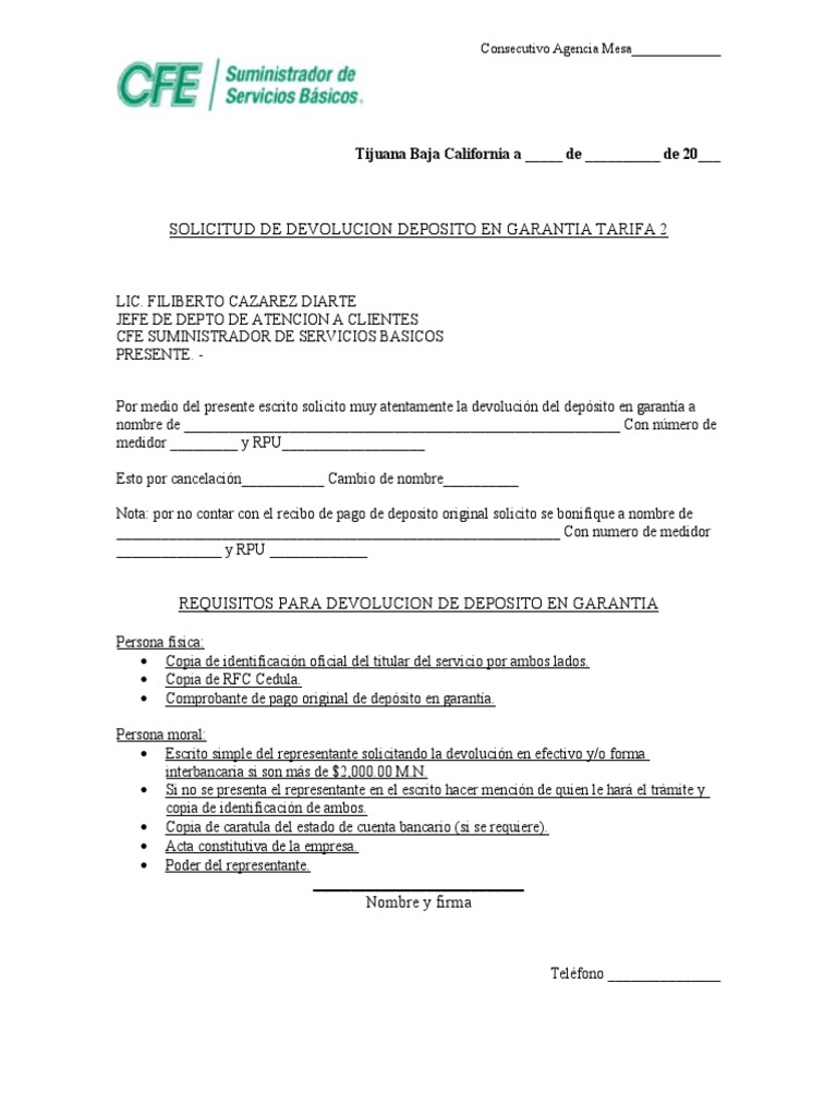 Carta Devolucion Deposito en Garantia | PDF