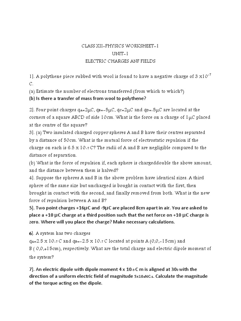 12 Physics 1 | PDF | Electric Charge | Quantity