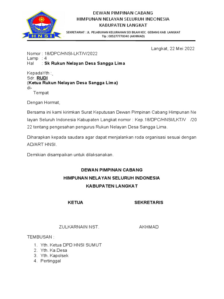 contoh SK RUKUN HNSI | PDF