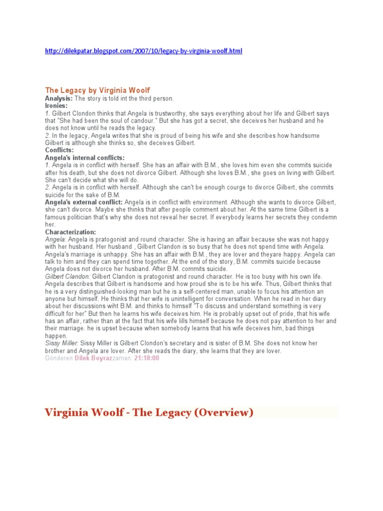Virginia Woolf The Legacy Analysis | PDF | Virginia Woolf | Narration