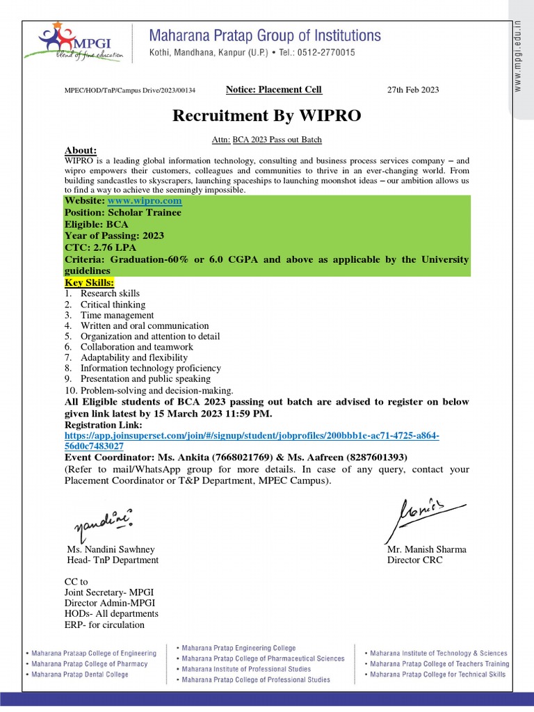 Wipro Bca 2023 | PDF