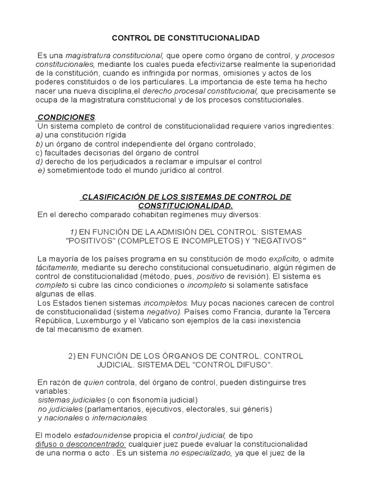 Control de Constitucionalidad | PDF | Judicaturas | Constitución