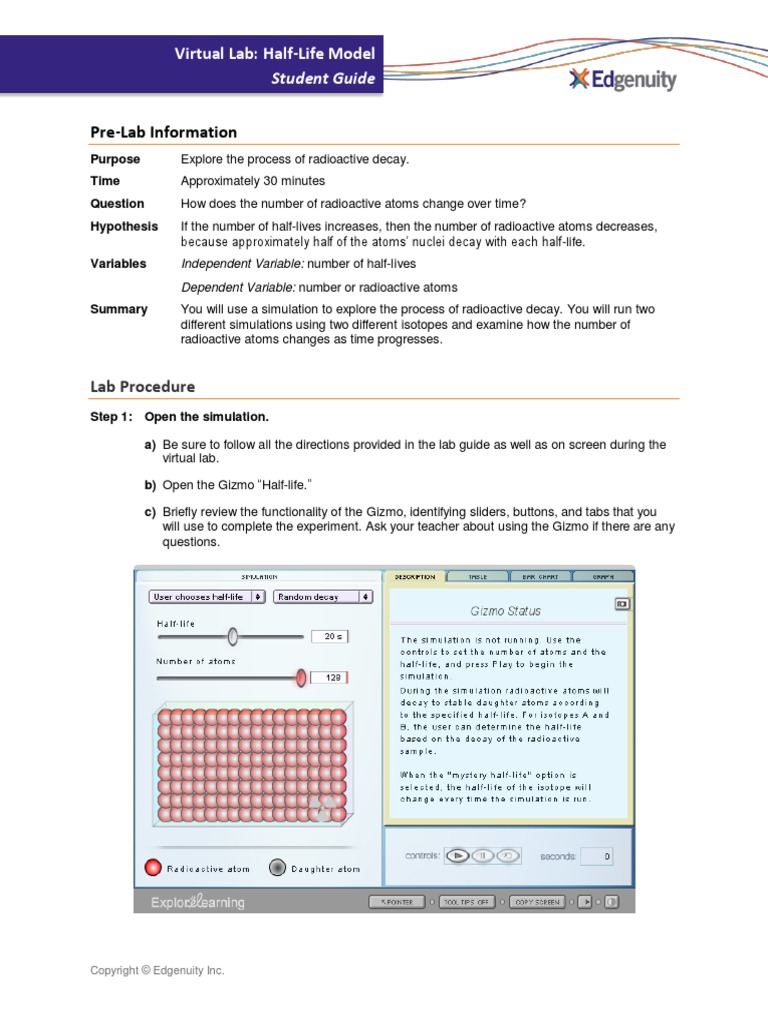 8301 11 02 Studentv Lab Half Life Mobel Lab | PDF | Radioactive Decay ...