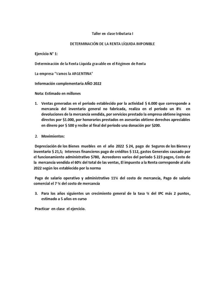 Taller N.1 Determinacion de La Renta Liquida Gravable | PDF