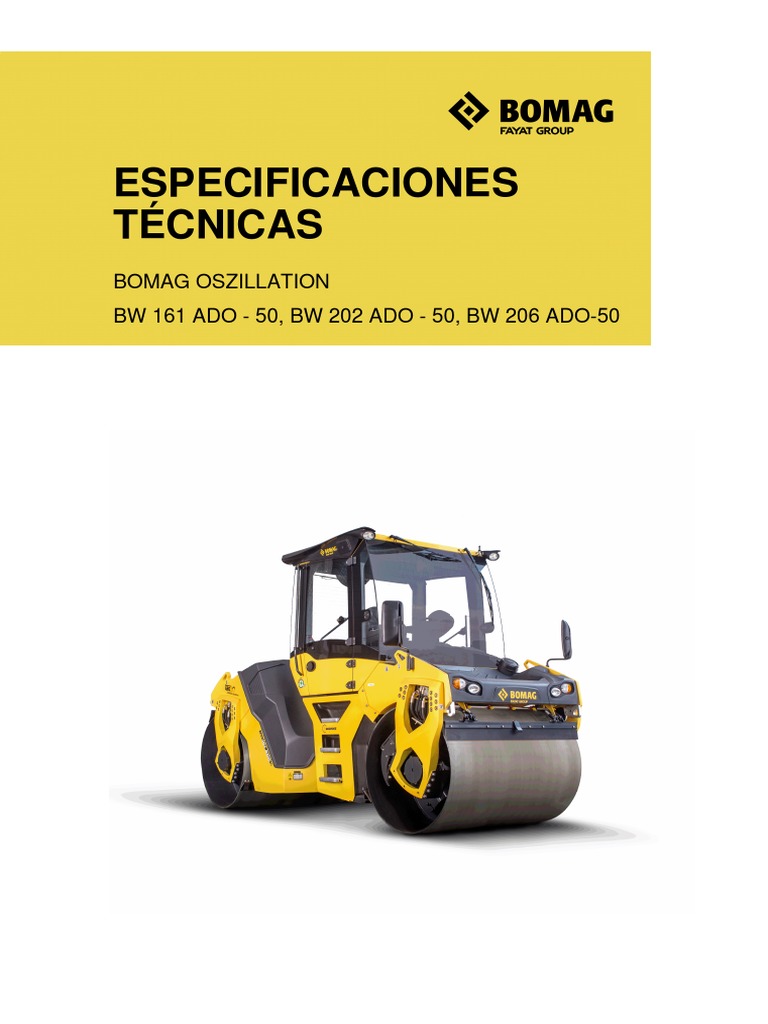 Compactador Tandem Bomag Bw161 Ado-5 Datasheet Bw161ado-50 Bw202ado-50 Prs92137010 Sa04 Ficha ...