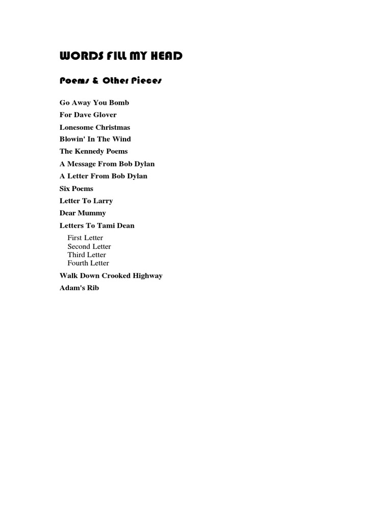 Bob Dylan - Words Fill My Head | PDF