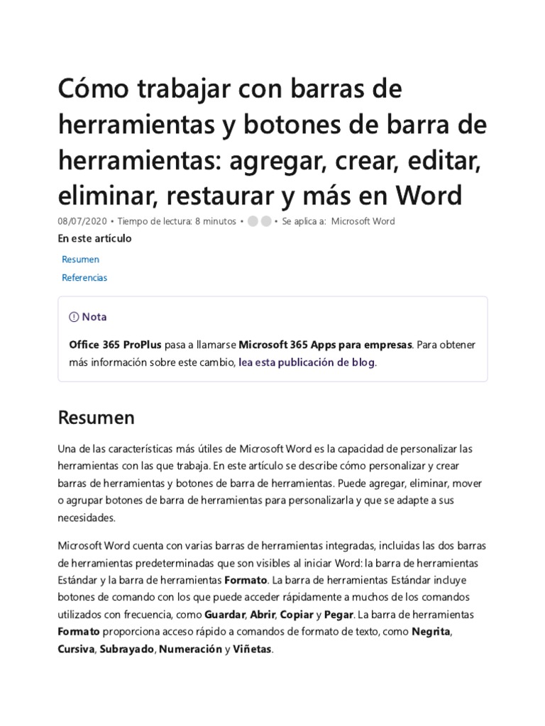 Cómo trabajar con barras de herramientas y botones de barra de ...