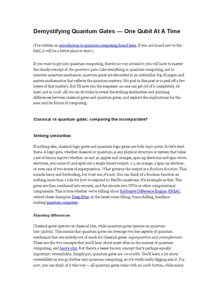 Demystifying Quantum Gates | PDF | Matrix (Mathematics) | Spin (Physics)