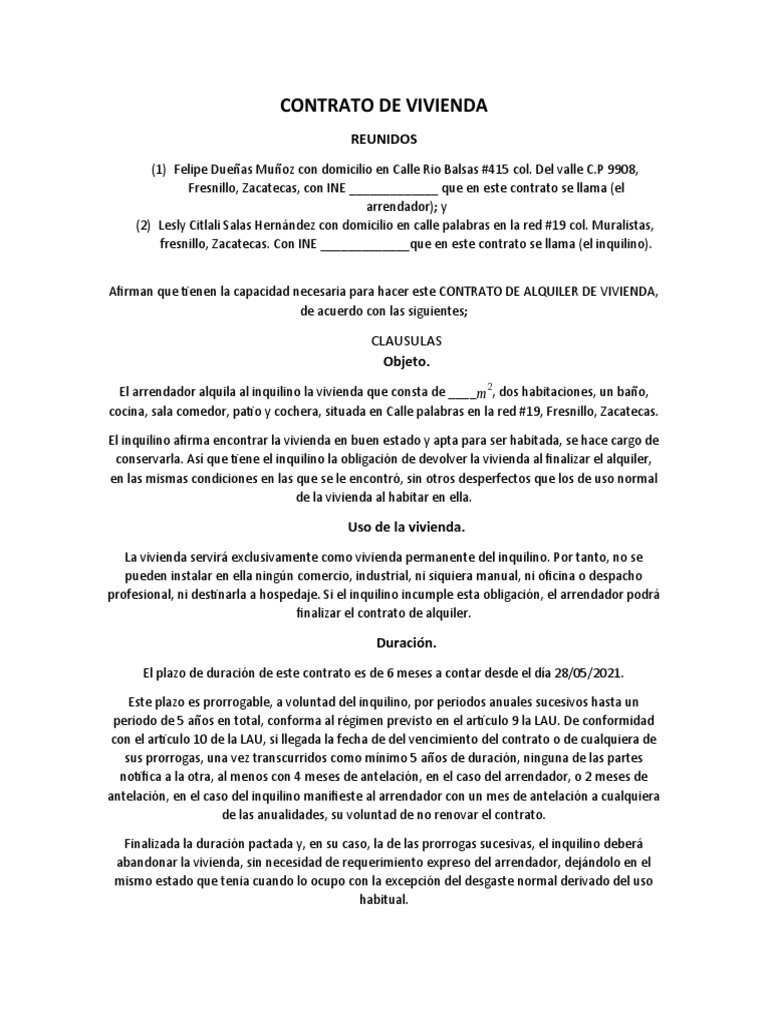Contrato para Renta de Casa | Descargar gratis PDF | Divorcio