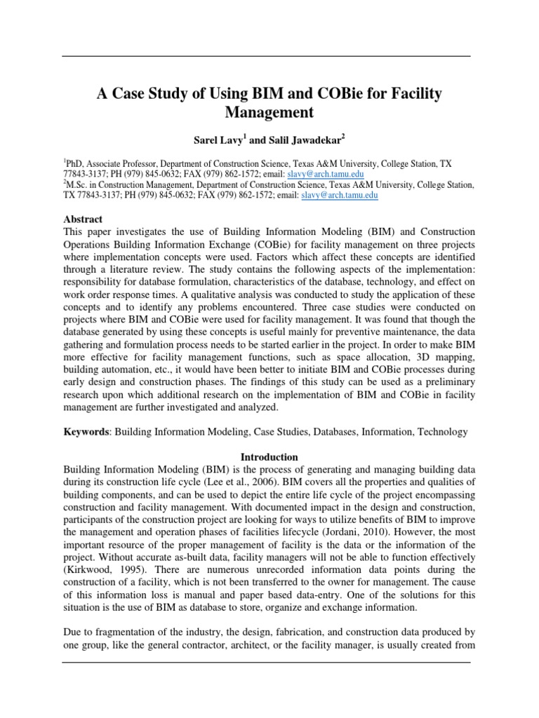 A Case Study of Using BIM and COBie For | PDF | Building Information Modeling | Databases