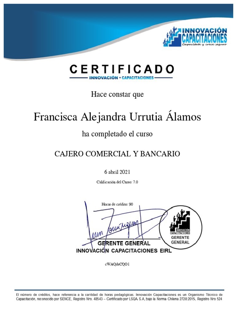 Diploma Curso Cajero Bancario | PDF