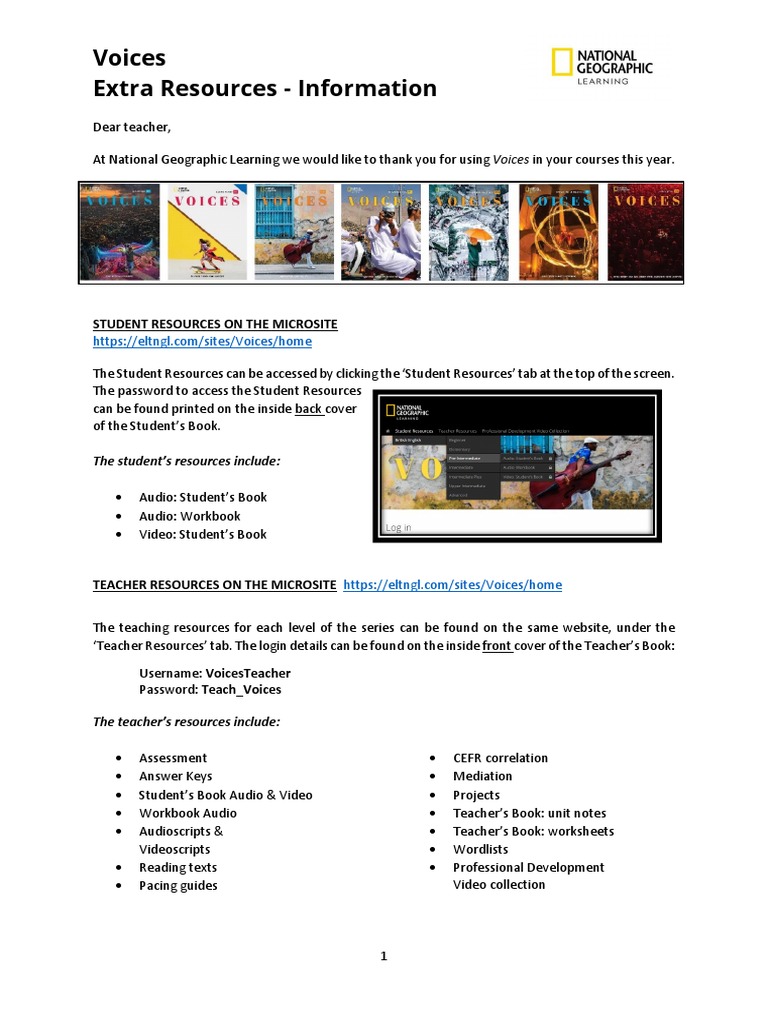Voices - Extra Resources Info 2022 | PDF | Teachers | Worksheet