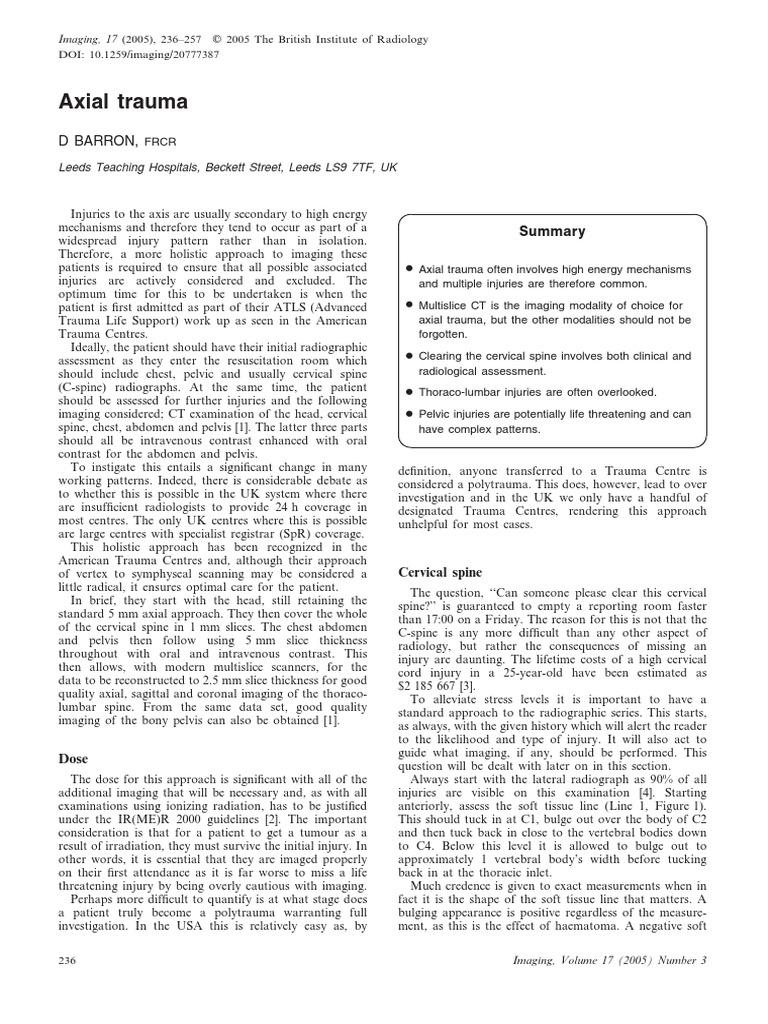 Axial Trauma - Imaging 2005 | PDF | Vertebral Column | Vertebra