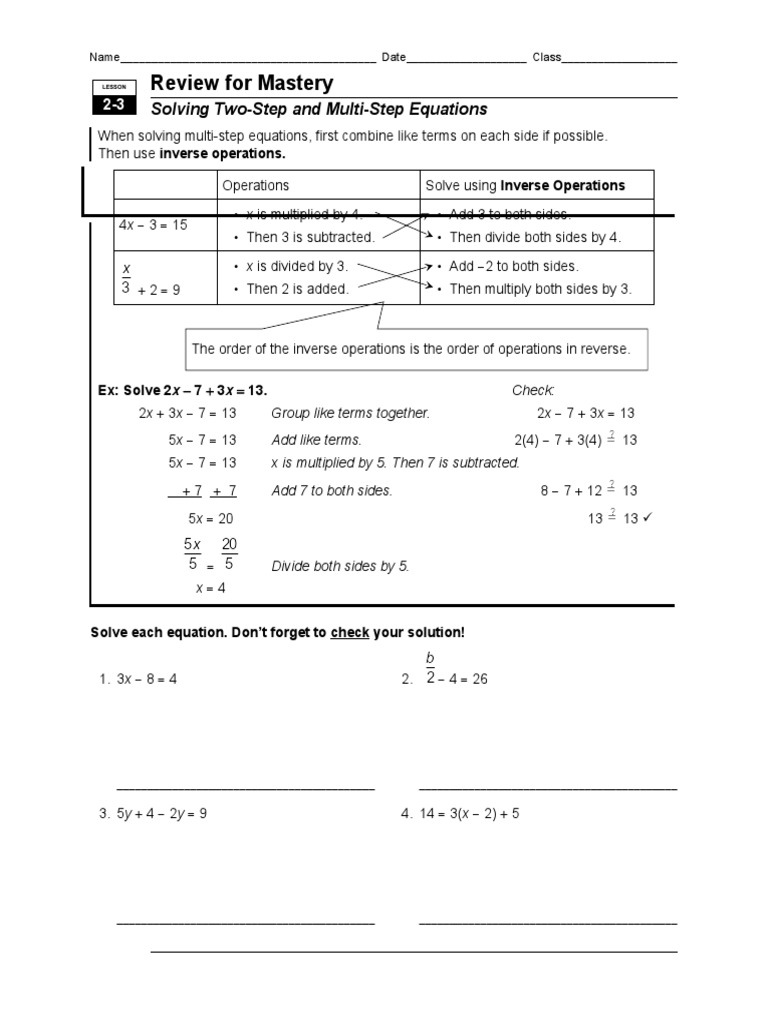 2.3 Reteach | PDF | Equations | Applied Mathematics