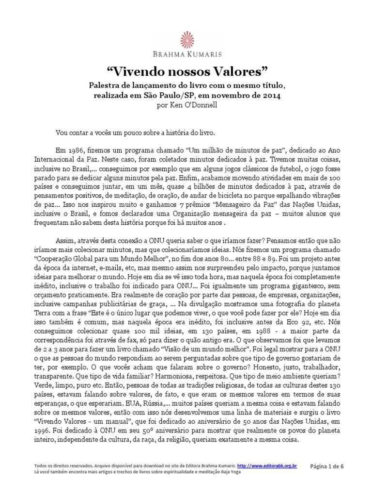 Vivendo Nossos valores-Ken-ODonnell | PDF | Amor | Nações Unidas
