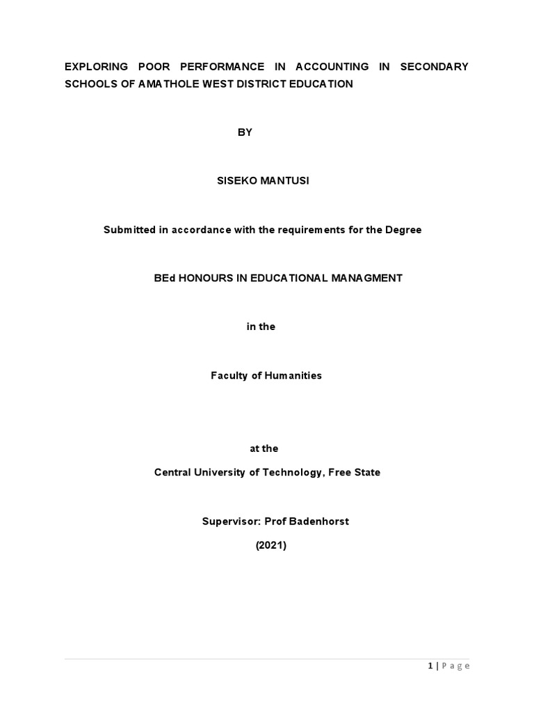 Exploring Poor Performance in Accounting in Secondary Schools of ...