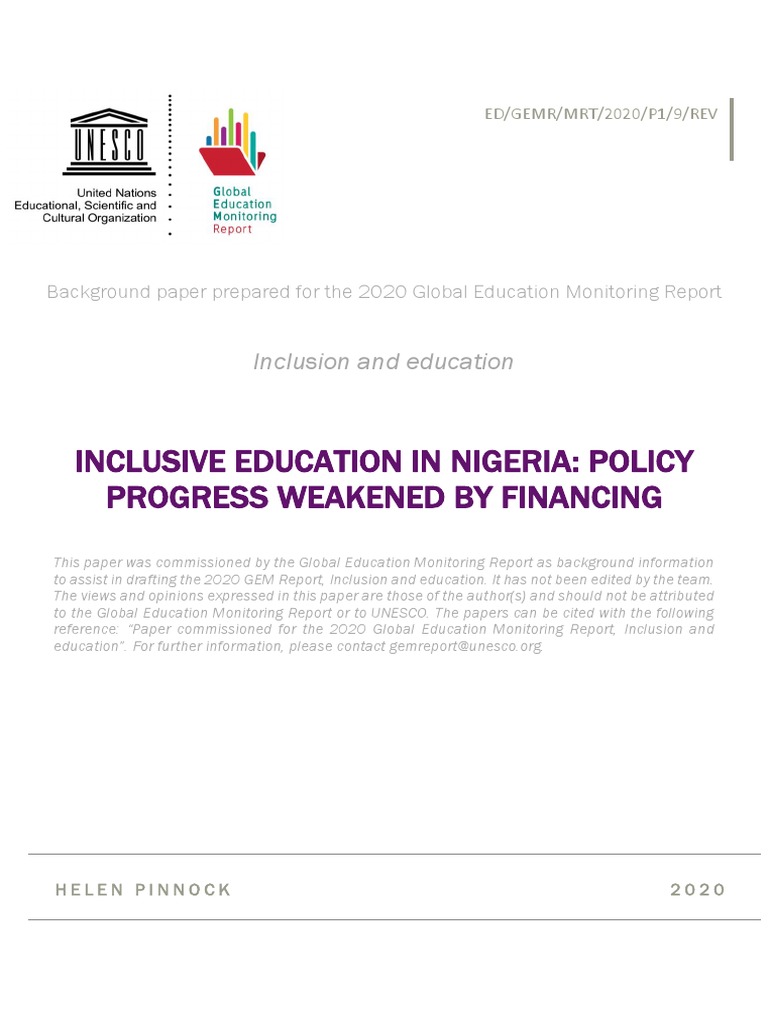 Inclusive Education in Nigeria Policy | PDF | Special Education | Inclusion (Education)