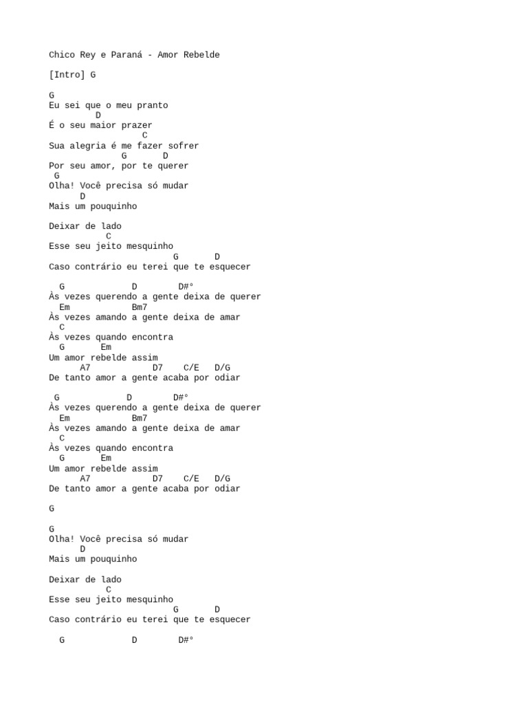 Chico Rey e Paraná - Amor Rebelde | PDF
