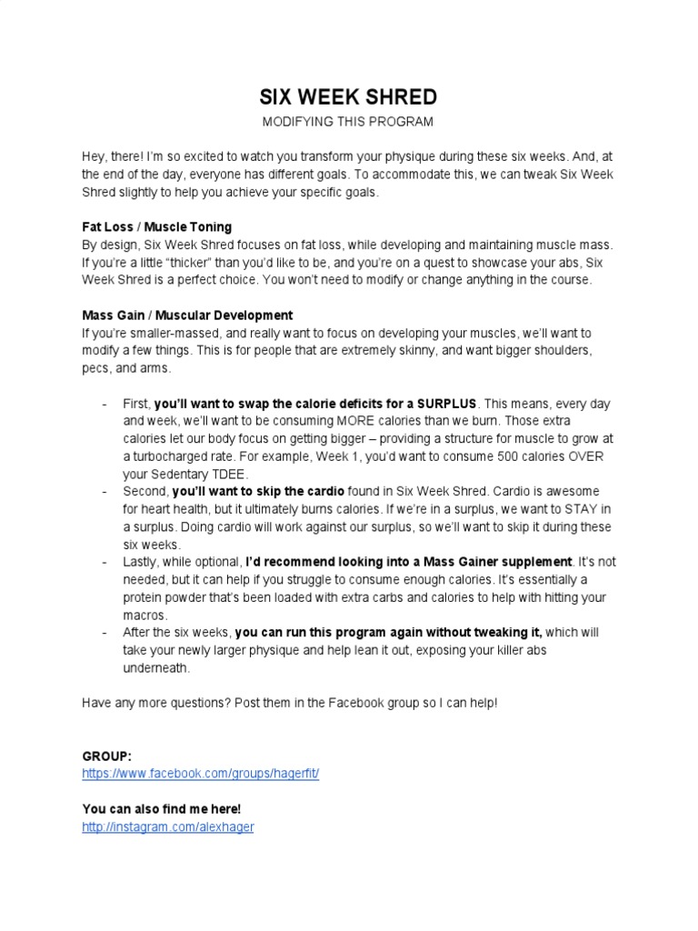 Six Week Shred Modiying This Program | PDF