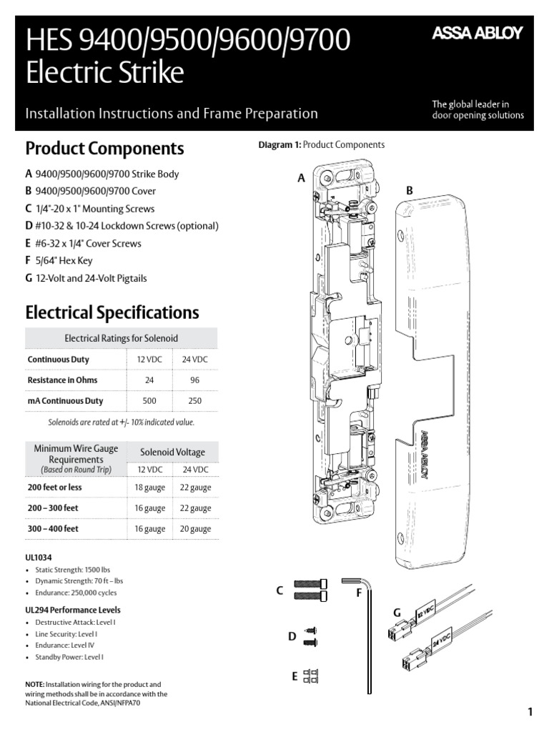 HES 9400/9500/9600/9700 Electric Strike: Product Components | PDF ...