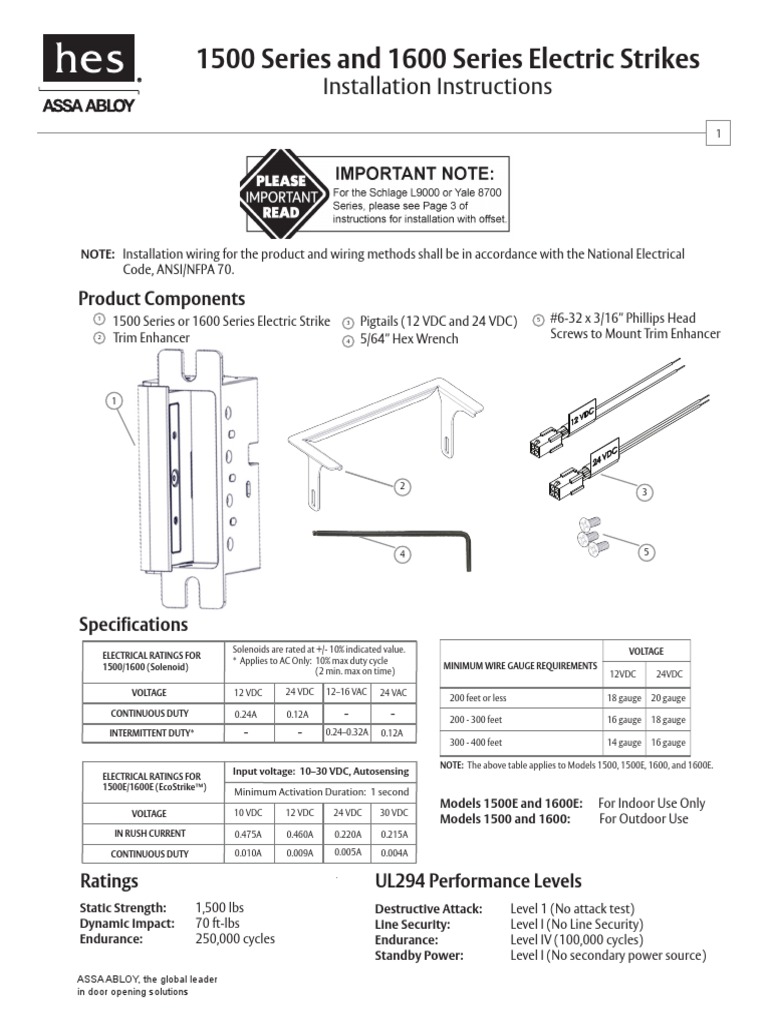 1500 Series and 1600 Series Electric Strikes: Installation Instructions ...
