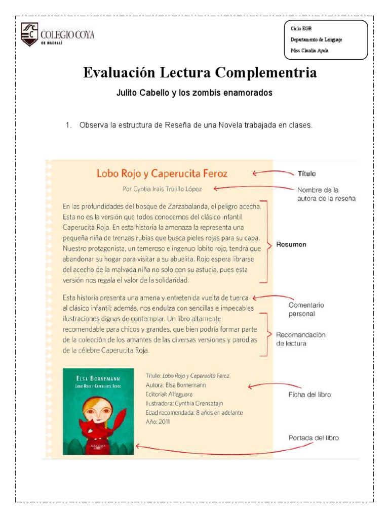 Evaluacion Julito Cabello y los zombies enamorados | PDF