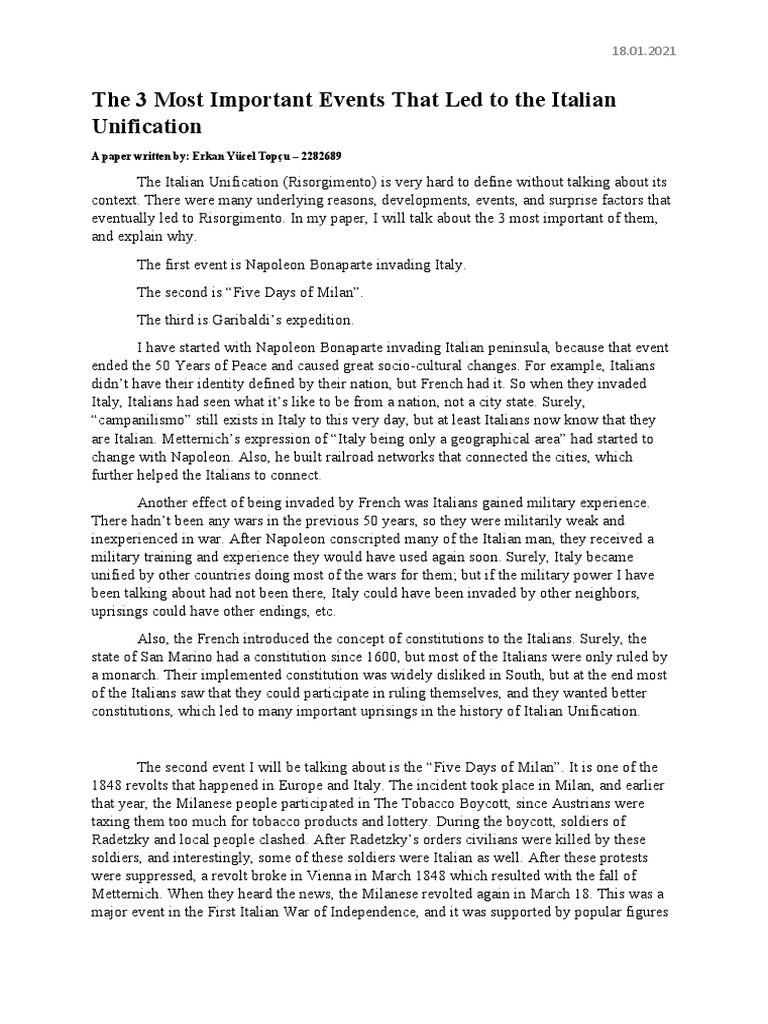 The 3 Most Important Events That Led To The Italian Unification | PDF ...