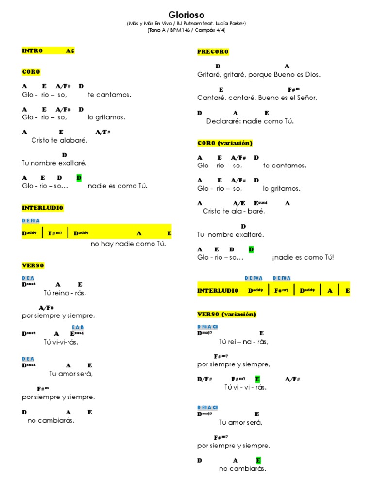 Letra y Acordes de "Glorioso" | PDF