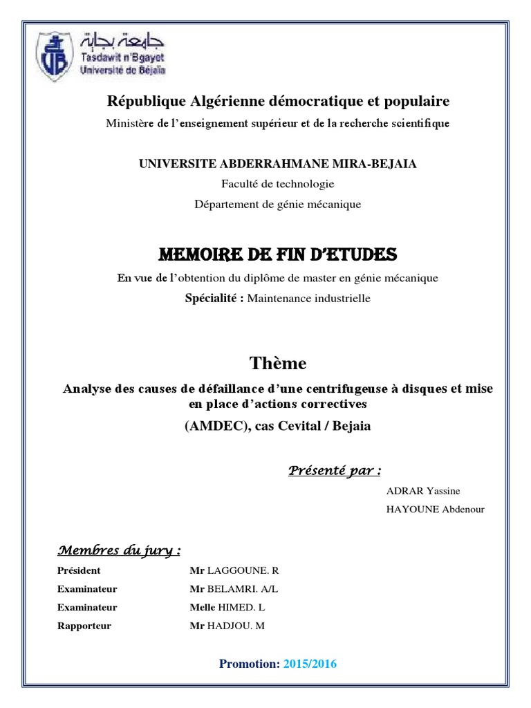 MEMOIRE DE FIN D ETUDEs. Thème | PDF | Filtration