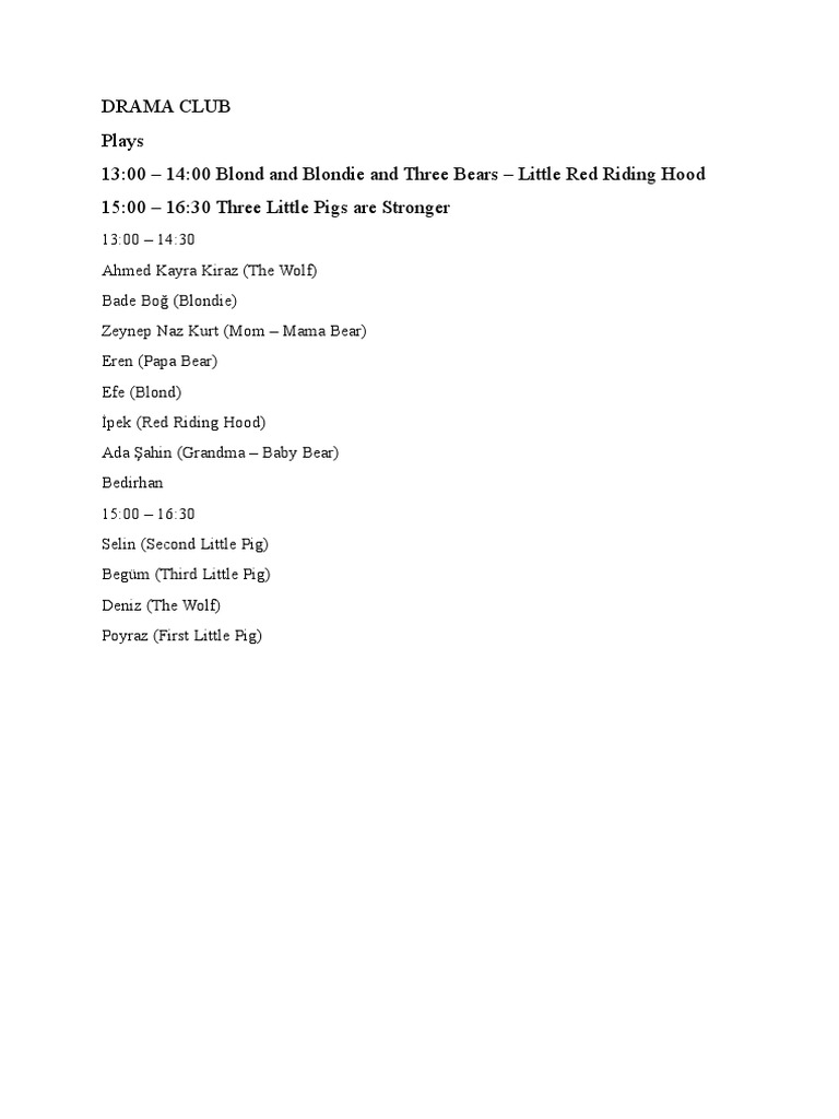 Drama Club | PDF | Little Red Riding Hood