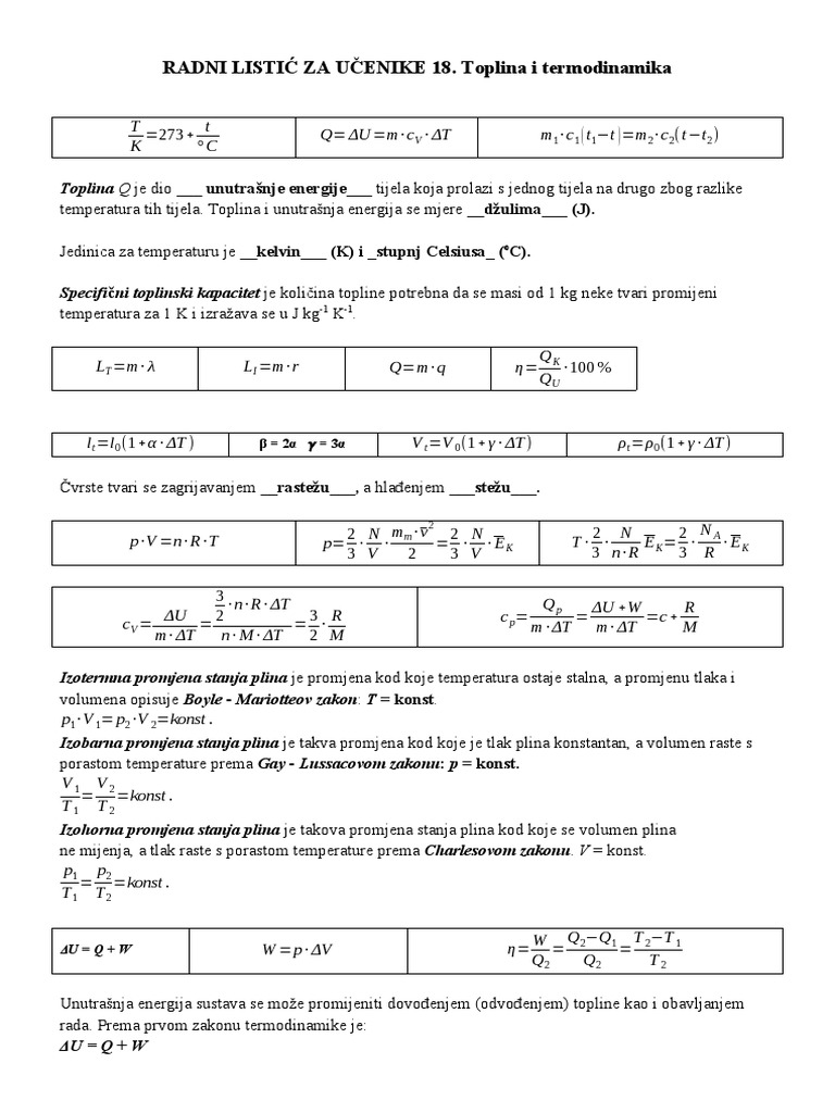 Toplina I Termodinamika - Rješenja Ispravljeno | PDF