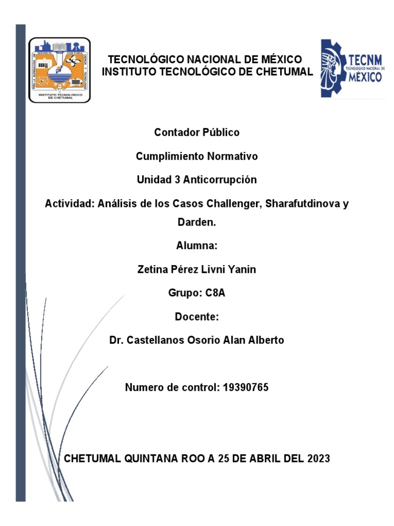 U3 CN Act2 Analisis de Casos | PDF | Transbordador espacial Challenger | Corrupción política