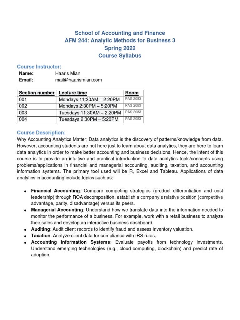 AFM244-S23 Syllabus | PDF | Analytics | Turnitin