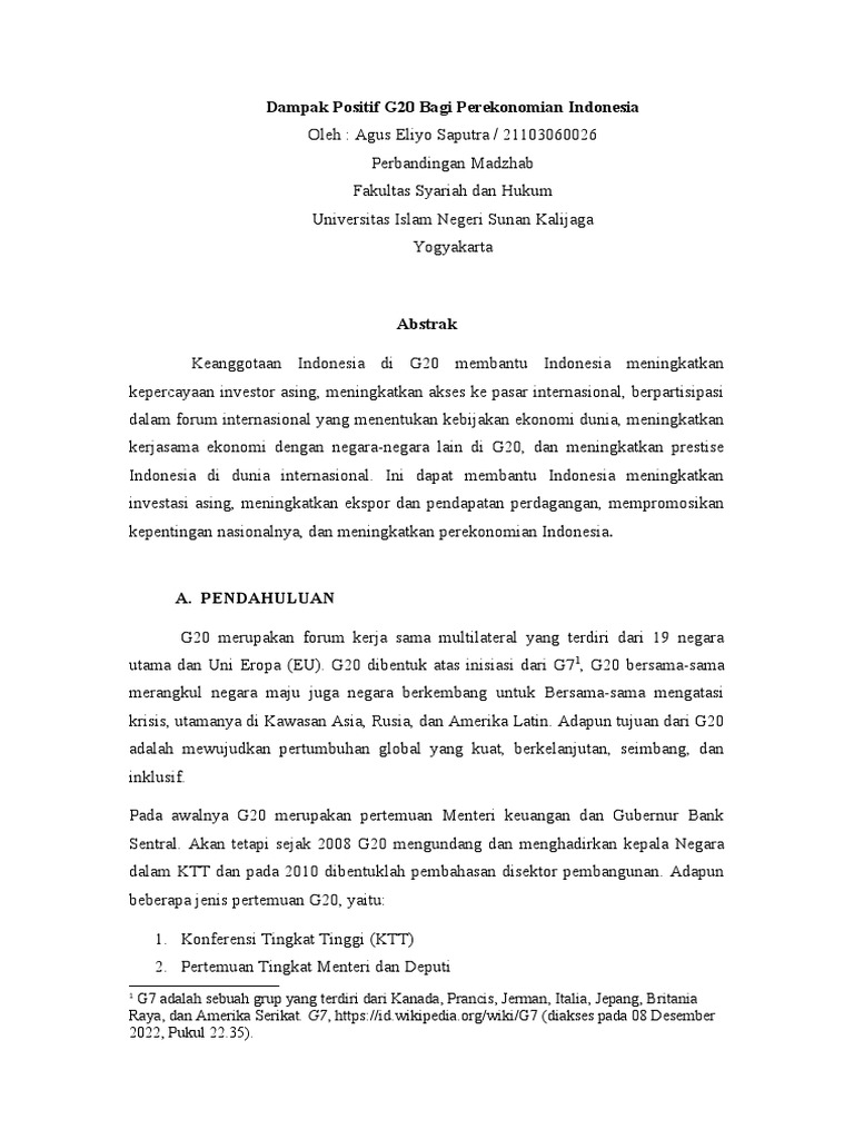 Dampak G20 Bagi Indonesia | PDF