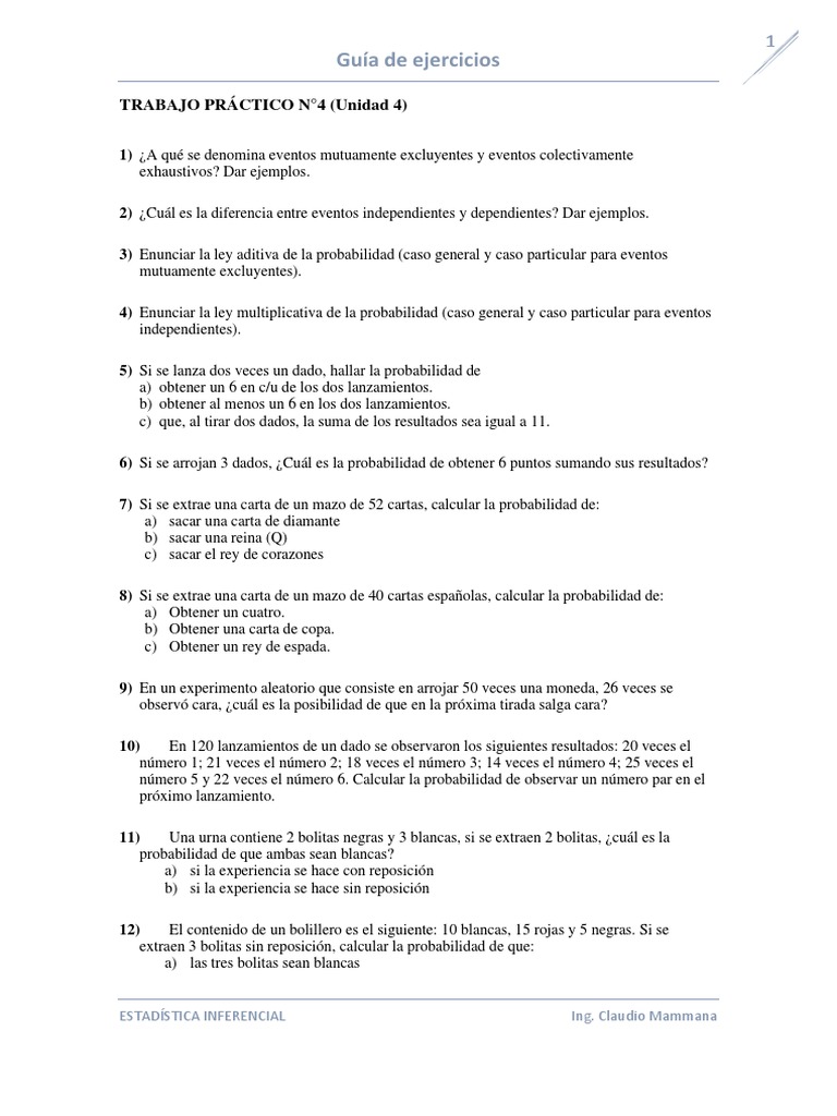 Guia de Ejercicios Inferencial | PDF