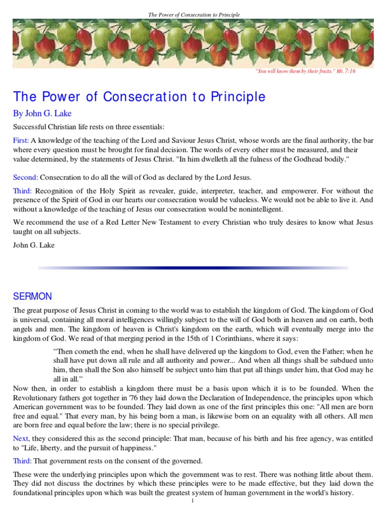 The Power of Consecration To PR - John G. Lake | PDF | Jesus | Baptism
