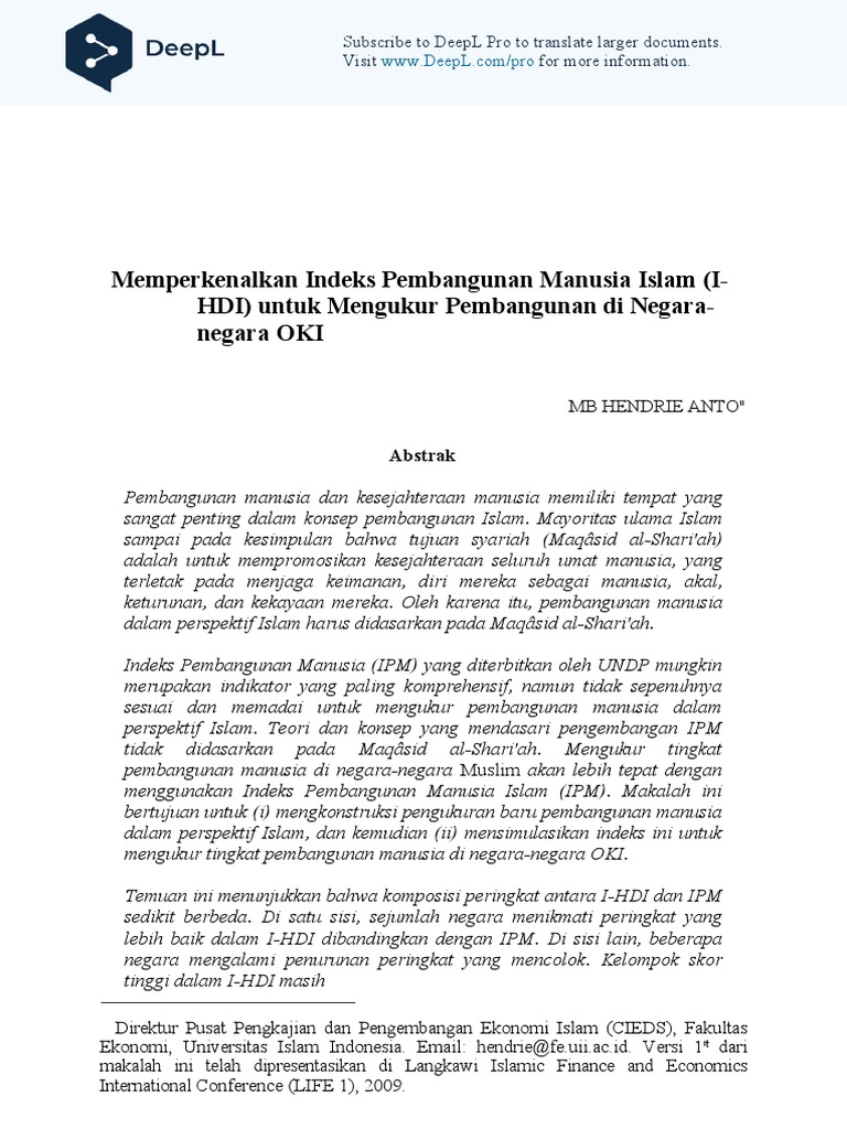 Introducing An Islamic Human Development Index (I-HDI) To Measure Development in OIC Countries ...