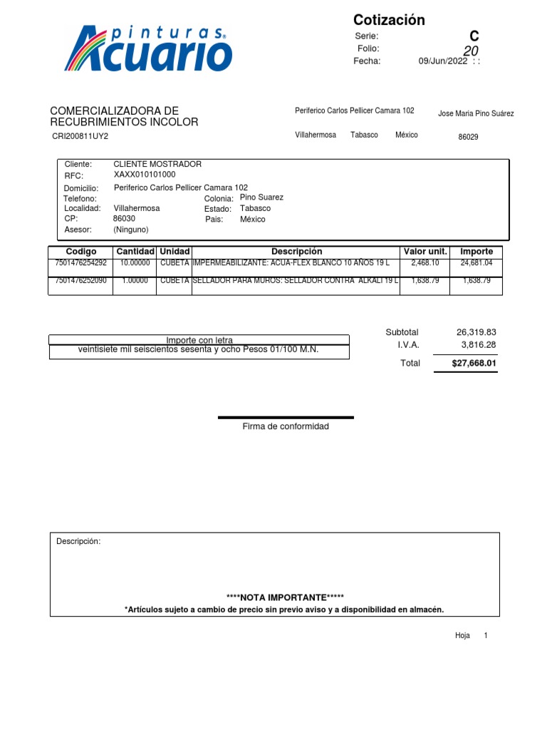 Cotización C 20 | PDF