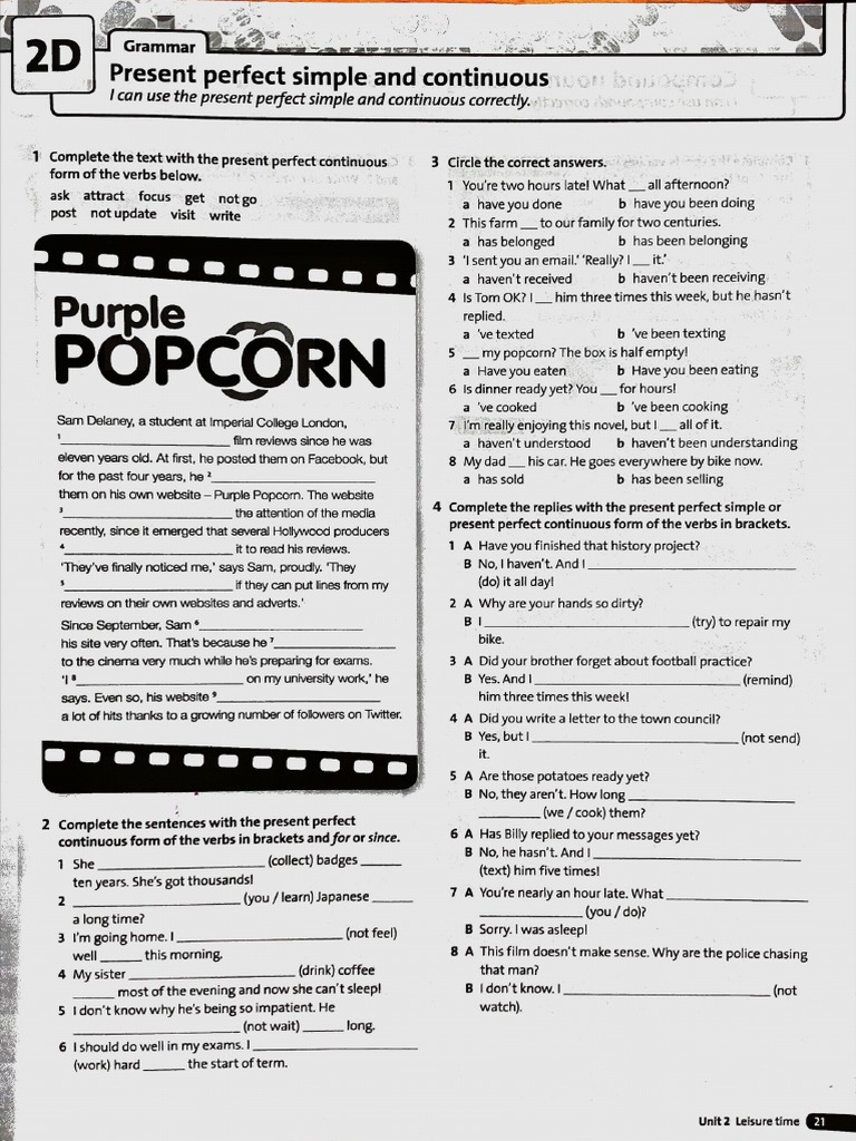 2D Present Perfect Simple and Continuous | PDF