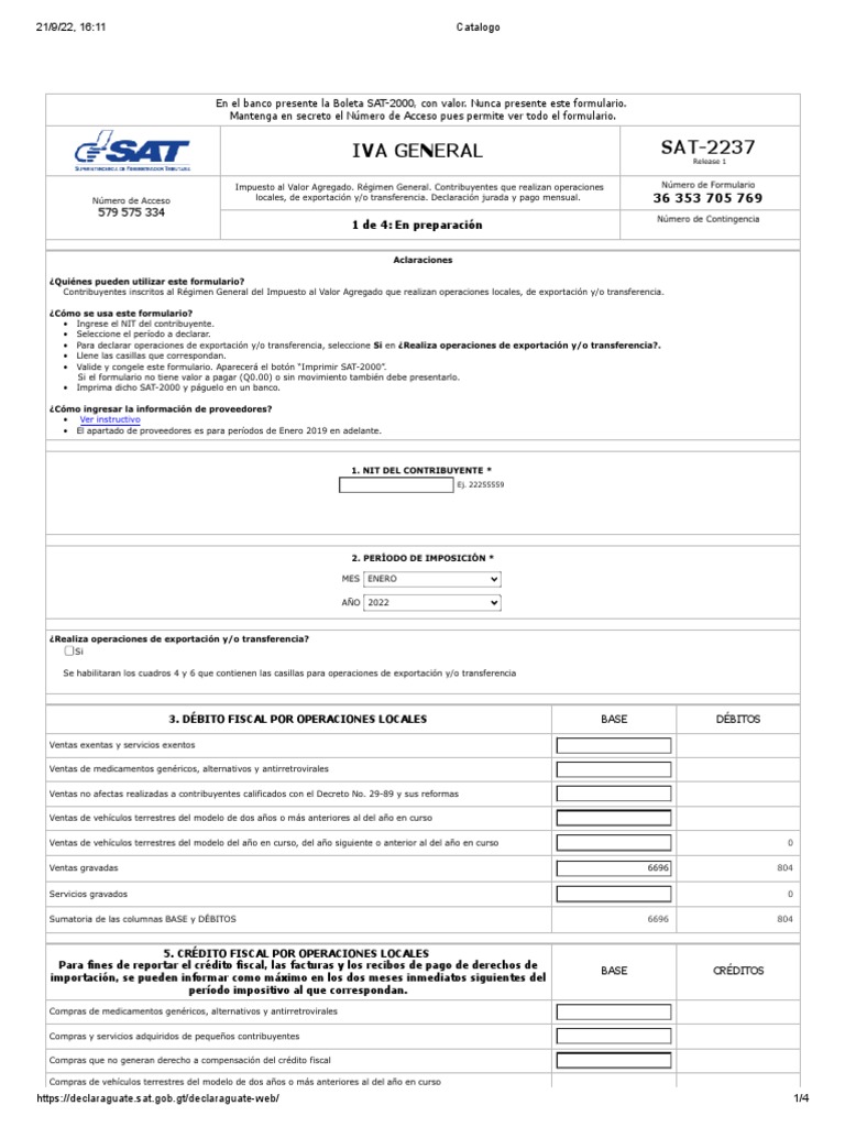 Iva General SAT-2237: Ver Instructivo | PDF | Impuesto al valor agregado | Impuestos