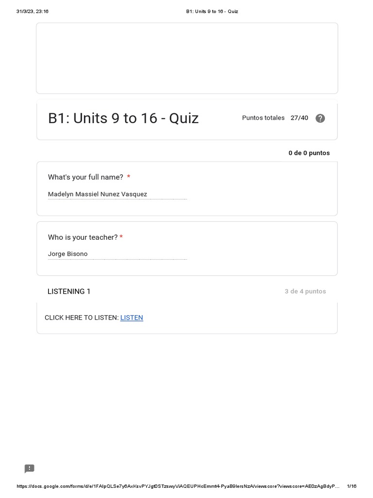 B1 - Units 9 To 16 - Quiz | PDF | Toys