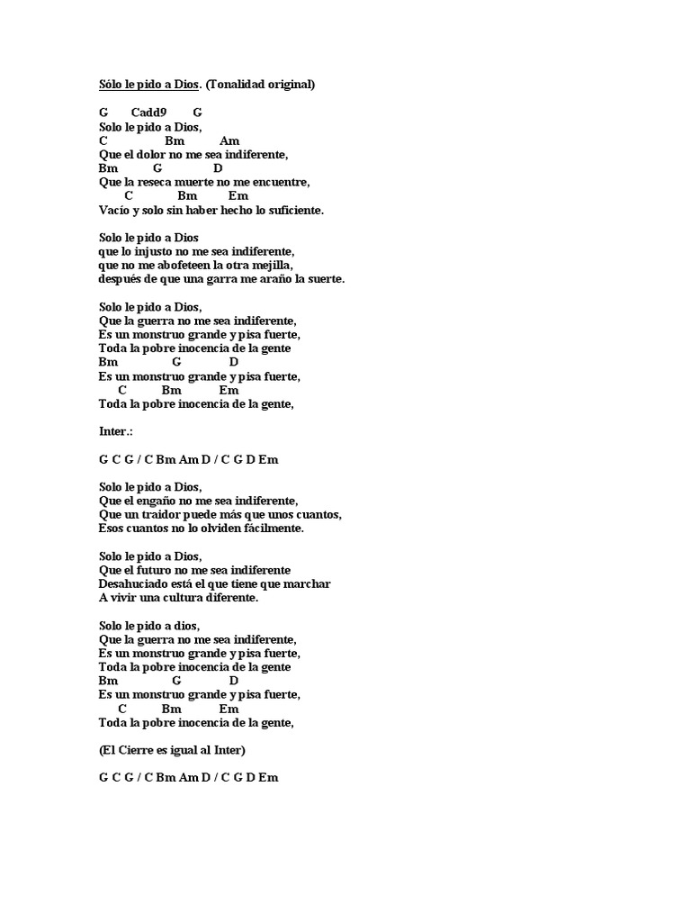 Sólo Le Pido A Dios (Letra y Acordes) | PDF | Composiciones Musicales ...