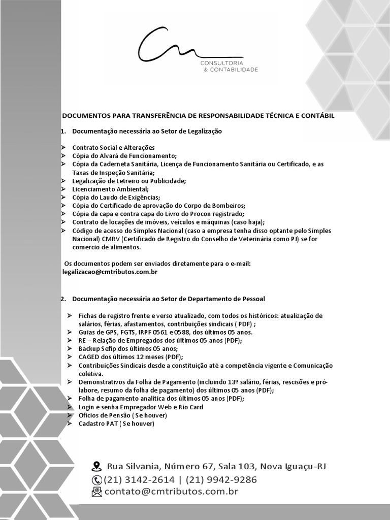 Documentos para Transferência Contábil | PDF | Contabilidade ...