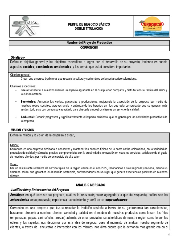 Modelo Perfil de Negocio Proyecto SENA | PDF | Cliente | Calidad (comercial)