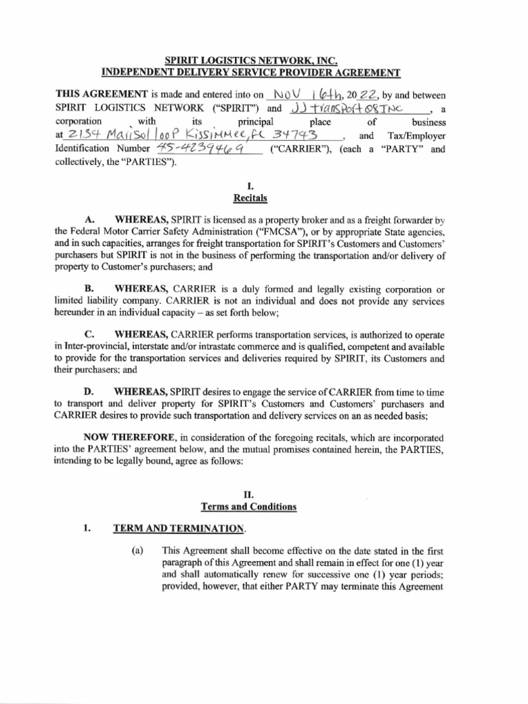 Independent Delivery Agreement | PDF