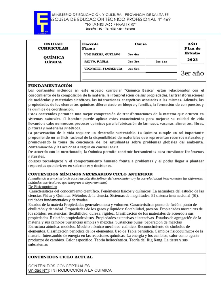Planificación 2023 Qca Bca | PDF | Importar | Moléculas