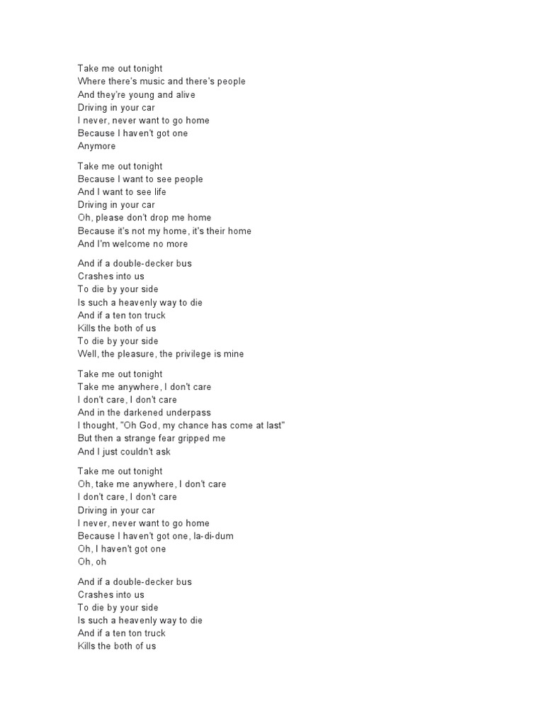 Take Me Out Tonight | PDF | Poetry