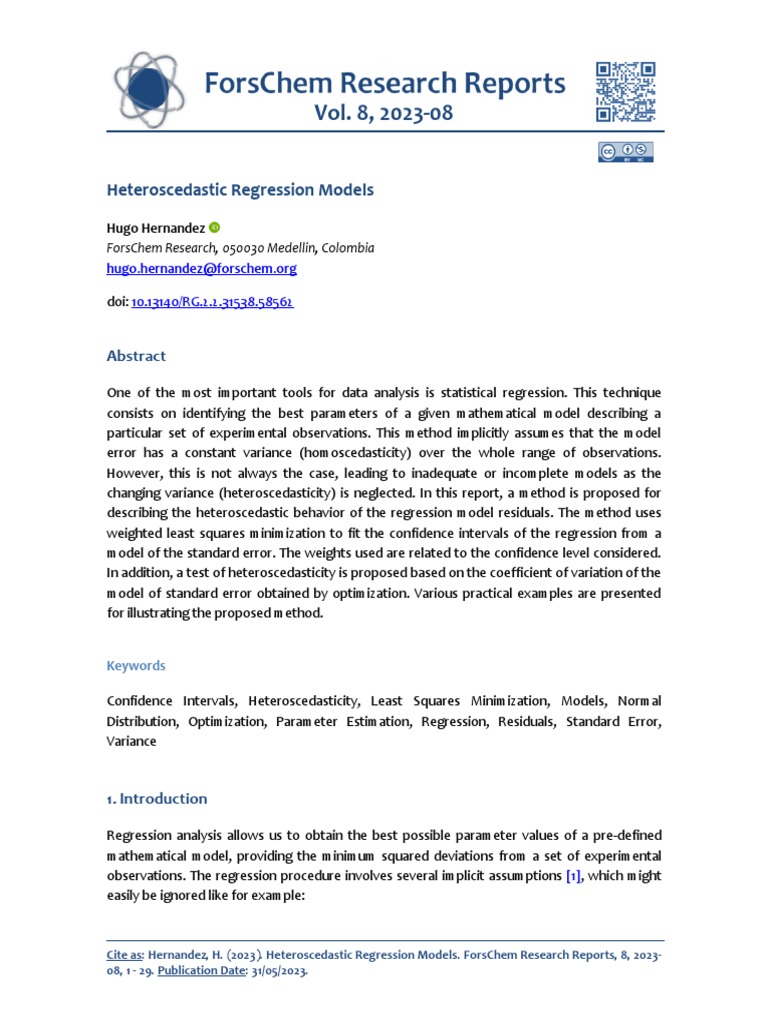 Heteroscedastic Regression Models | PDF | Errors And Residuals | Regression Analysis