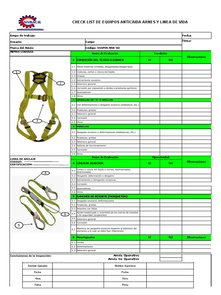 Check List de Arnes y Línea de Vida-1 | Descargar gratis PDF ...