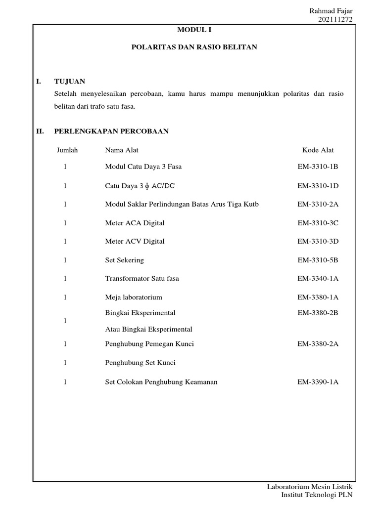 MODUL 1 TRAFO - Acc | PDF | Teknologi & Rekayasa